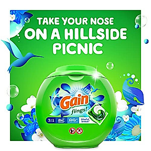 Gain flings! Laundry Detergent Soap Pacs HE Compatible 60 Count Long Lasting Scent Blissful Breeze Scent