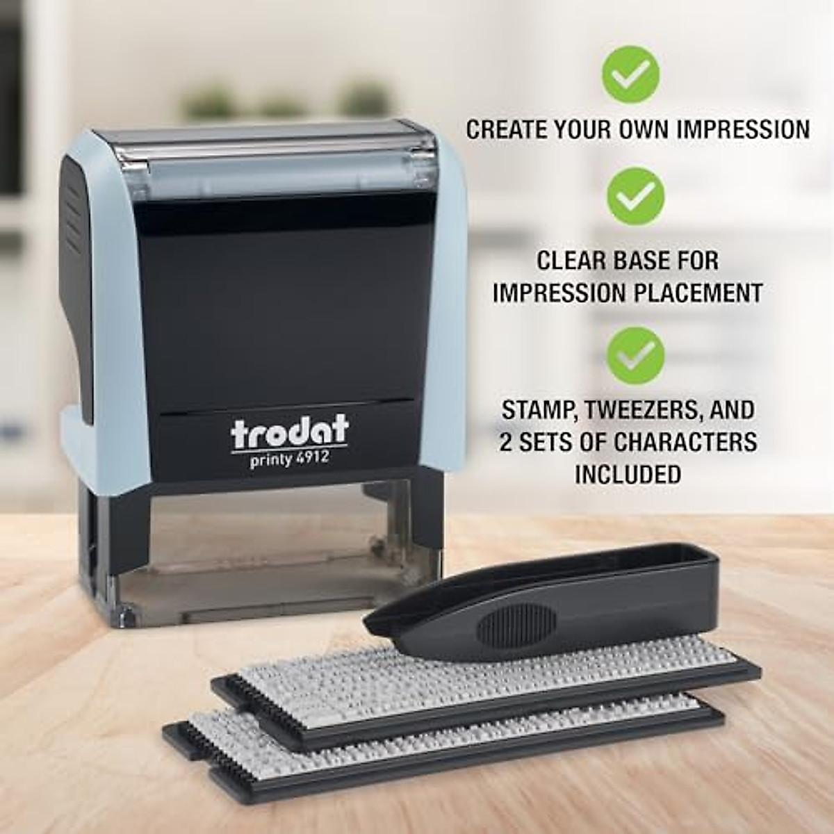 Trodat Printy 4912 Self Inking Pastel Blue Do it Yourself (DIY) 4 line Personalized Custom Message or Address Stamp kit with Black Ink, Impression Size: 3/4” x 1-7/8” inch