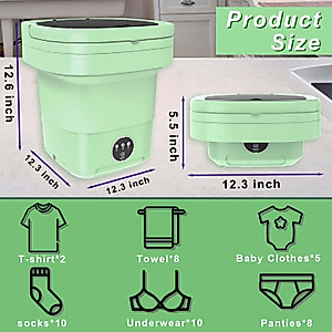 MINI Washing Machine, 11L Portable Foldable Washer with Dryer for Baby Clothes, Small Washing Machine with Laundry Basket for Underwears, Baby Clothes, Socks, Pet Garments, Small Items, Green