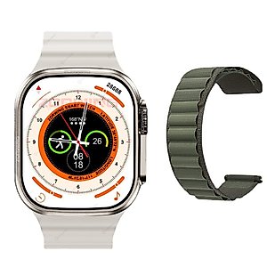 Hello Watch 3 AMOLED Men Smart Watch H11 Ultra Upgraded Full Screen Titanium Smartwatch with NFC Compass 4GB ROM for Android iOS (White Alpine C)