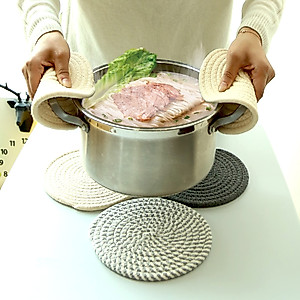 KAKAMAY Pot Holders for Kitchen Trivet Set 100% Cotton Thread Weave(Set of 3),Hot Pads for Kitchen Trivets for Hot Dishes Hot Pots and Pans by Diameter 7 Inch Yellow