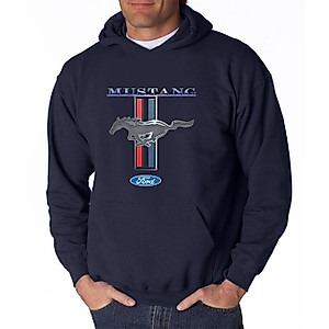 Lucky Ride Mustang Logo Symbol Mens Sweatshirt Hooded Pullover Hoody Navy Blue,Large