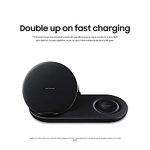 SAMSUNG Wireless Charger DUO Fast Charge Stand & Pad Universally Compatible with Qi Enabled Phones and Select SAMSUNG Watches (US Version), Black