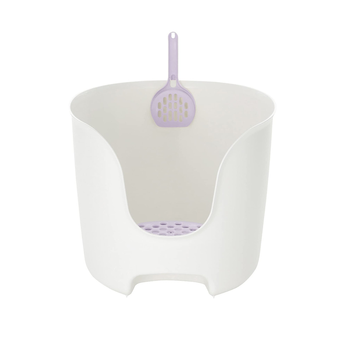 Richell PAW TRAX High Wall Cat Litter Box in White/Lavender, High Sides Cat Litter Box with Scoop | Richell Paw Trax High Wall Litter Box: Anti-Spray/Splash-Free Large Litter Box with Scoop