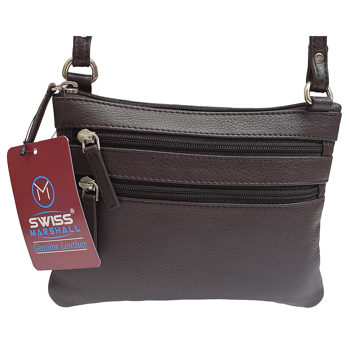 Swiss Marshall Womens Genuine Leather Small Crossbody Shoulder Designer Bag and Ladies Purse (Brown)