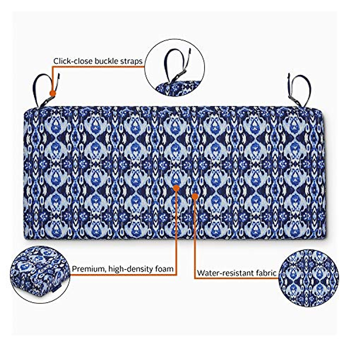 Vera Bradley by Classic Accessories Water-Resistant Patio Bench Cushion, 54 x 18 x 3 Inch, Ikat Island, Patio Furniture Cushions