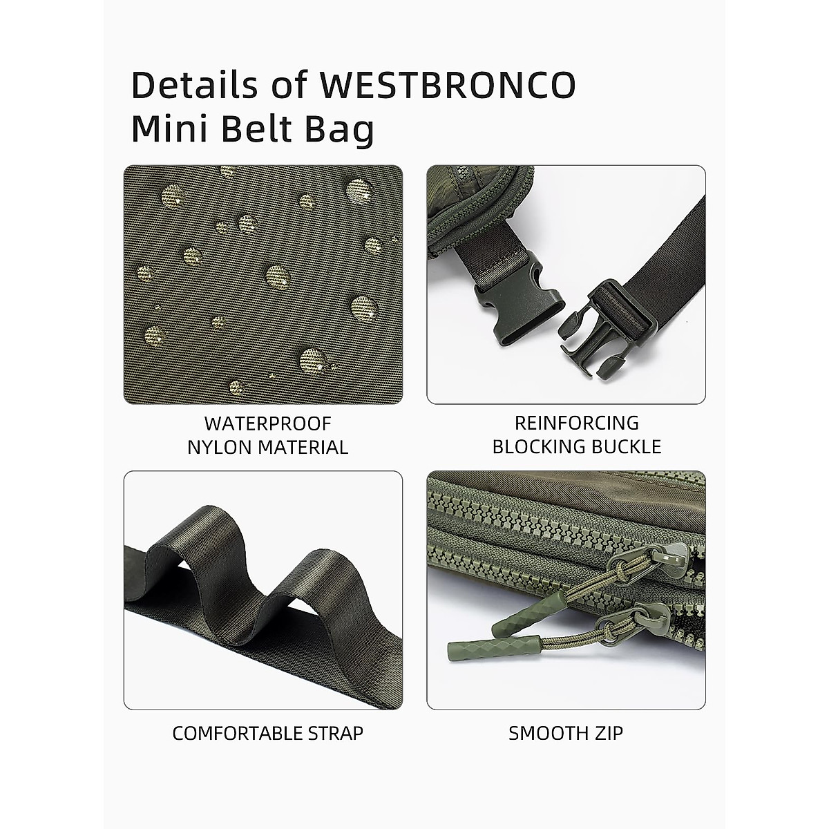 WESTBRONCO Fanny Packs for Women Men, Belt Bag with 4 Zipper Pockets, Fashion Waist Packs, Lightweight Crossbody Bags with Adjustable Strap for Workout/Running/Hiking (Green)