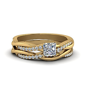 SISGEM 10K 14K 18K Solid Gold Infinity Twist Engagement Rings Set for Women, Heart/Princess/Pear/Marquise/Oval/Round Cut Moissanite Rings Wedding Engagement Anniversary Promise Set Bands with Engraved Name (Princess-Cut)