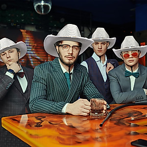 Tisancy 20 Pack Lights Cowboy Cowgirl Hat LED Flashing Hat Light Up Hat for Western Bachelorette Party Wedding Bridal(Silver,Trendy)