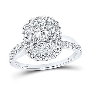 The Diamond Deal 14kt White Gold Emerald Diamond Halo Bridal Wedding Engagement Ring 3/4 Cttw