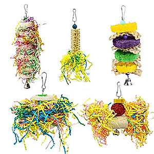 5Pcs Bird Shredding Toys for Parakeet Cockatiel Conure Bird Parrot Loofah Toys Parakeet Chewing Toys Parrot Shredder Toys Bird Foraging Toys Bird Cage Accessories for Small Medium Parrots
