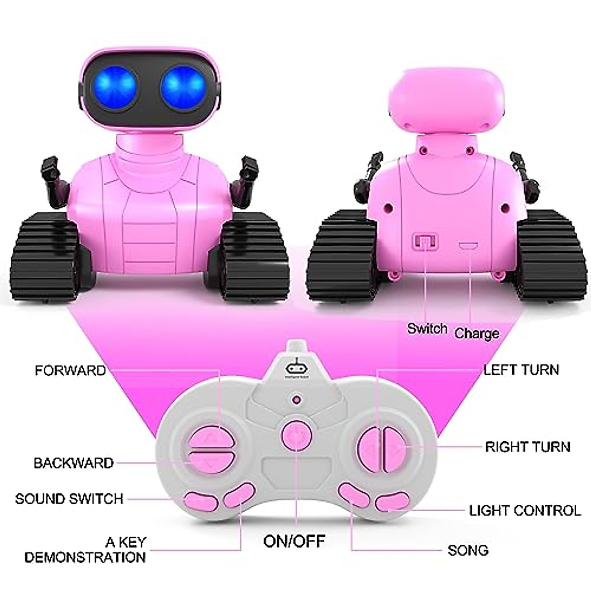 Robot Toys, Rechargeable RC Robots for Boys, RC Robot Toys for Kids, Kids Toys with Music and LED Eyes, 3+ Years Old Boys/Girls Toys (Pink)