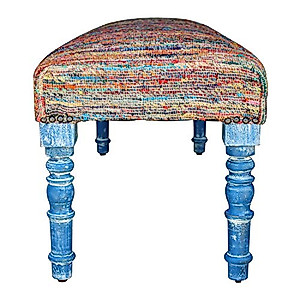 LR Home Colorful Chindi Blue Legs Bench, 1'6" x 3'11" x 1'4", Multi