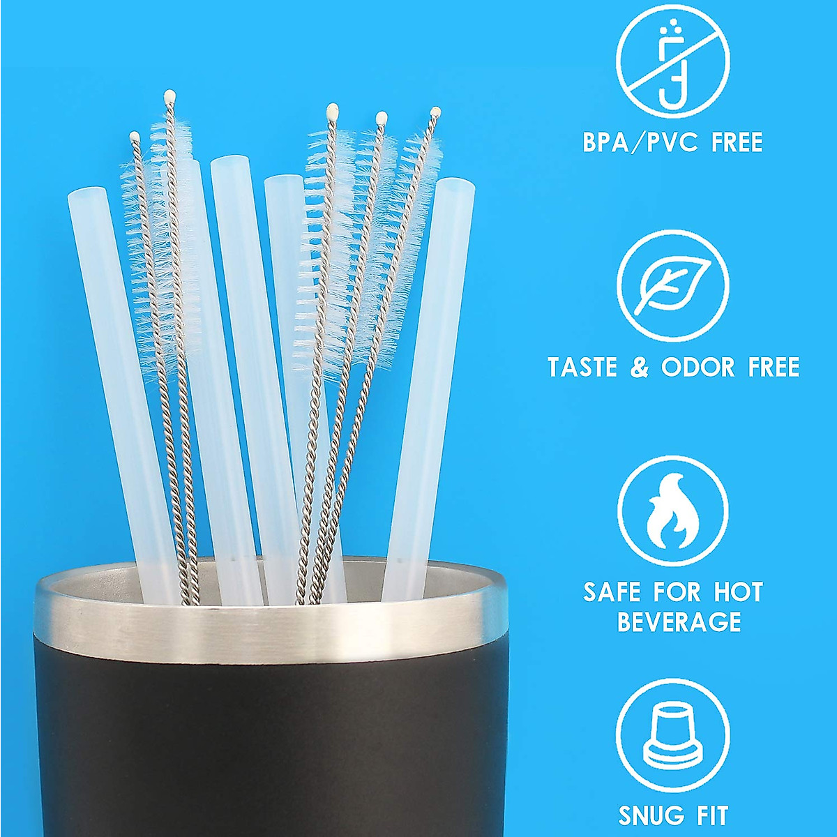 5 Pack Reusable Straws for Hydro Flask Standard/Wide Lid, 9.5 in Plastic Straws Reusable for Cold/Hot Drinks, Food Grade Straws Replacement for Hydro Flask with Brushes, White