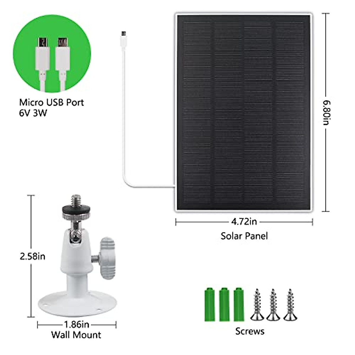 Solar Panel 5V 3W for Outdoor Solar Powered Security Camera,Waterproof Solar Panel with 3 Meter Micro USB Port Cable Compatible with Eufy Cam