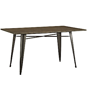 Modway Alacrity 59" Rustic Modern Farmhouse Wood Rectangle Dining Table with Steel Legs in Brown
