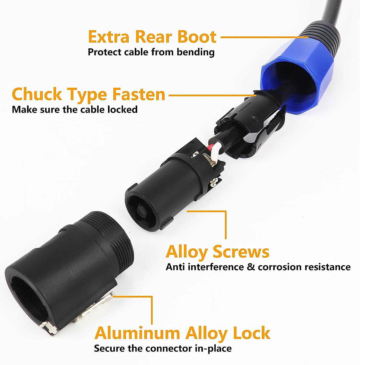 HBU 1 Pack 50 Feet Speakon to Speakon Cable - 50FT Studio Stage NL4FC Type Speak-On Male to Male Connection Wire - Live House PA DJ Loudspeaker Amplifier Audio Locking Extension Wiring 16 AWG