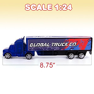 ArtCreativity Semi Truck Toys for Boys, Set of 2, Pull Back Truck Toys for Kids in Red & Blue, Trailer Trucks for Hours of Pretend Play, Unique Toy Car Party Decorations and Boys’ Room Decor