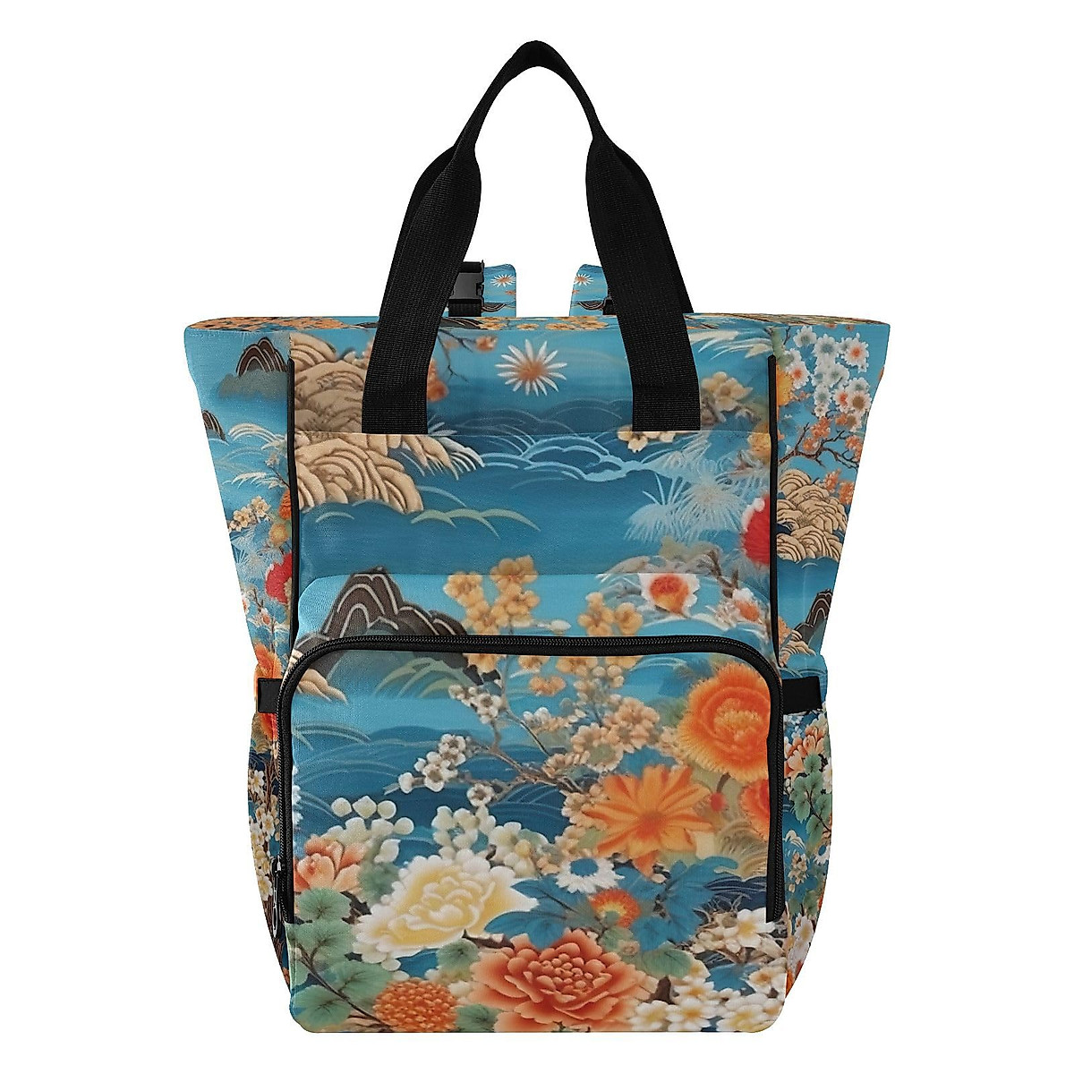 xigua Japanese Flowers Diaper Bag Backpack Multi Function Baby Changing Bags Waterproof Large Capacity Travel Back Pack for Mom Dad