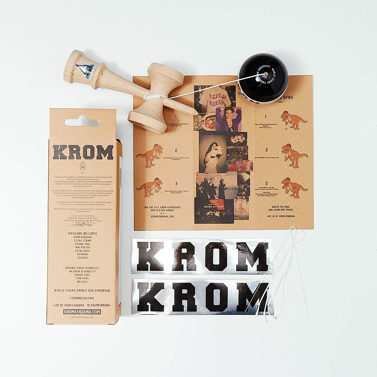 KROM - Kendama Toy STROGO Black - Original - High Wood Quality - Extra Strong - for Beginner and Pro - Gift Pack : Extra String + Stickers