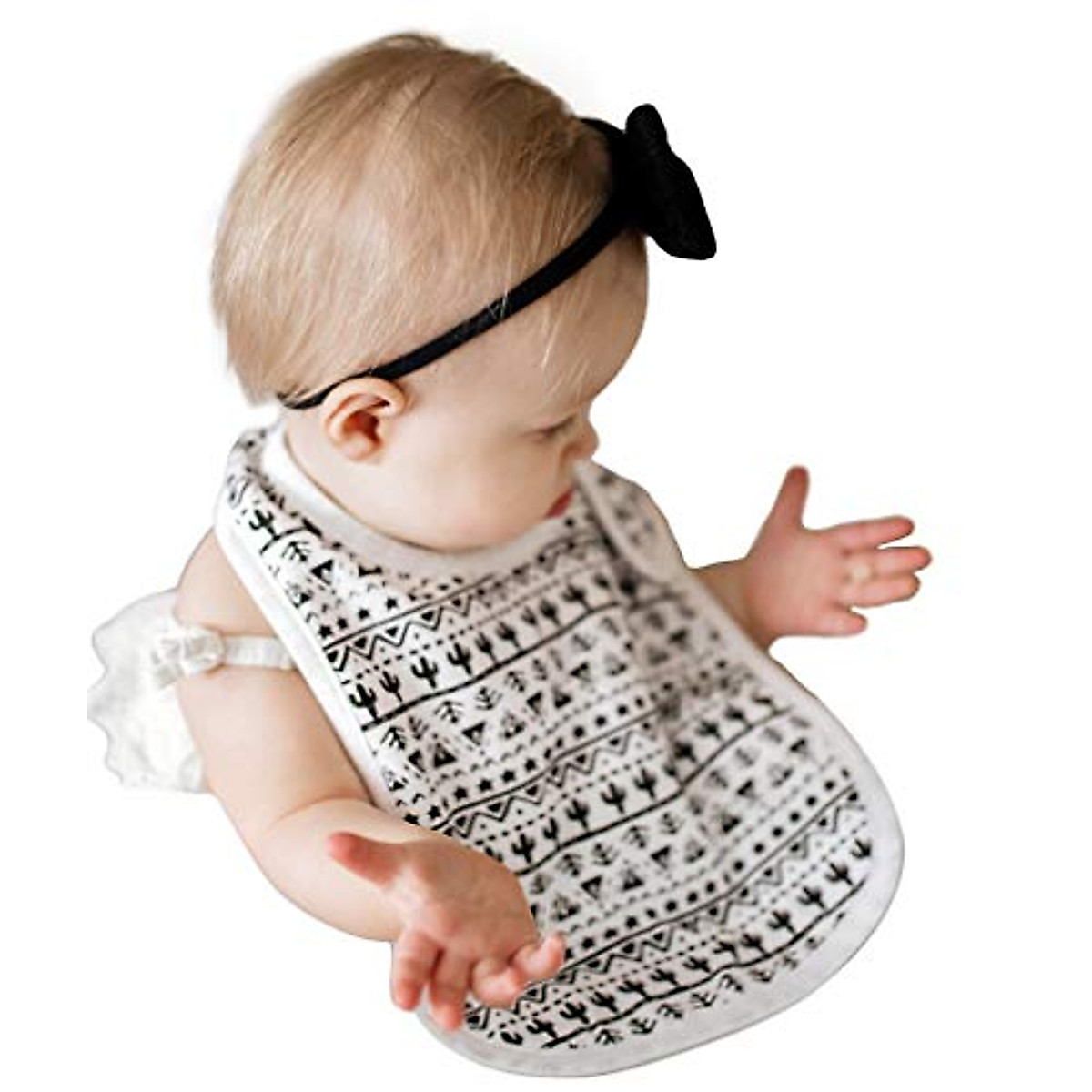 KUDL Baby Bibs Large Burpy Cloth 4 Pack Gift Set Soft Absorbent Feeding Reflux Drool Teething Bibs, Adjustable Snap Buttons, Funny Designs for Boys & Girls - Aztec Black & White