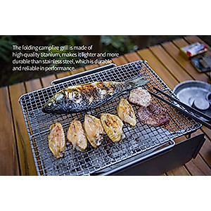 Boundless Voyage Titanium Folding Campfire Grill BBQ Charcoal Collapsible Grilled Net 2 in 1 Portable Grill Camping Table with Frying Plate Portable Folding Legs Outdoor Picnic Backpacking