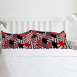 Laibao Duvet Cover Twin Size Modern Red Black Abstract Art Geometric Mid Century Soft Bedding Comforter Cover Set of 4 with 2 Pillow Cases 1 Flat Sheet Breathable Quilt Cover Sets for Boys Girls