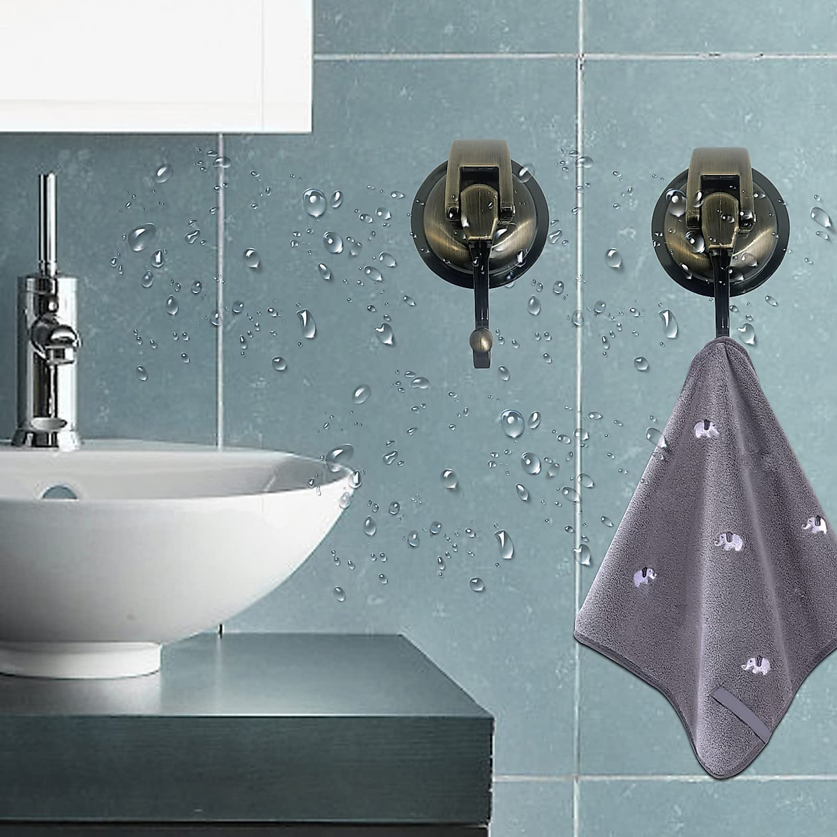 YSSILADI Suction Cup Hooks Heavy Duty Vacuum Suction Shower Hooks Glass Suction Cup Hooks Bathroom Robe Hooks Reusable, No Hole Punched, for Garland Decoration (Bronze, 4 Pack)