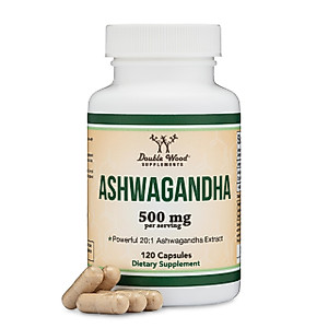 Ashwagandha Capsules, 120 Count (500mg Extract 20:1 Potency) Adaptogen Stress Relief by Double Wood
