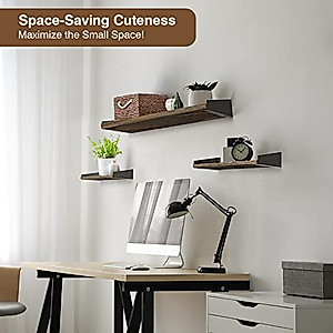 WENYU Wood Floating Shelves-Set of 3 Wall Mounted Shelves Rustic Natural Wooden Wall Shelves with Metal Brackets for Bedroom Kitchen Living Room Office Wall Decor and Storage