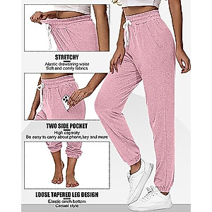 Ficerd 3 Pcs Women's Joggers Pants Casual Soft Sweatpants Lounge Pants High Waisted Athletic Joggers with Pockets (Black, Dark Gray, Pink,Small)