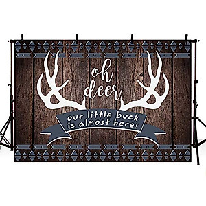 MEHOFOND 7x5ft Rustic Oh Deer Baby Shower Background Props Wood It's A Boy Buck On The Way Baby Shower Antlers Woodland Backdrop Party Decoration Photo Banner Supplies