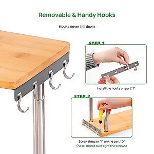 3 Tier Corner Shelf Bamboo Countertop Organizer Bookshelf Display Shelves Space Saving Rack for Living Room, Kitchen, Office (with Hooks)