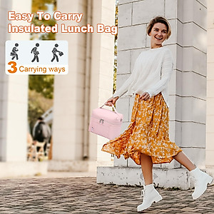 NOL Insulated Lunch Bags for Women Small Cute Cooler Bag Lightweight Nylon Waterproof Kids Lunch Box For Work (Small, Pink)