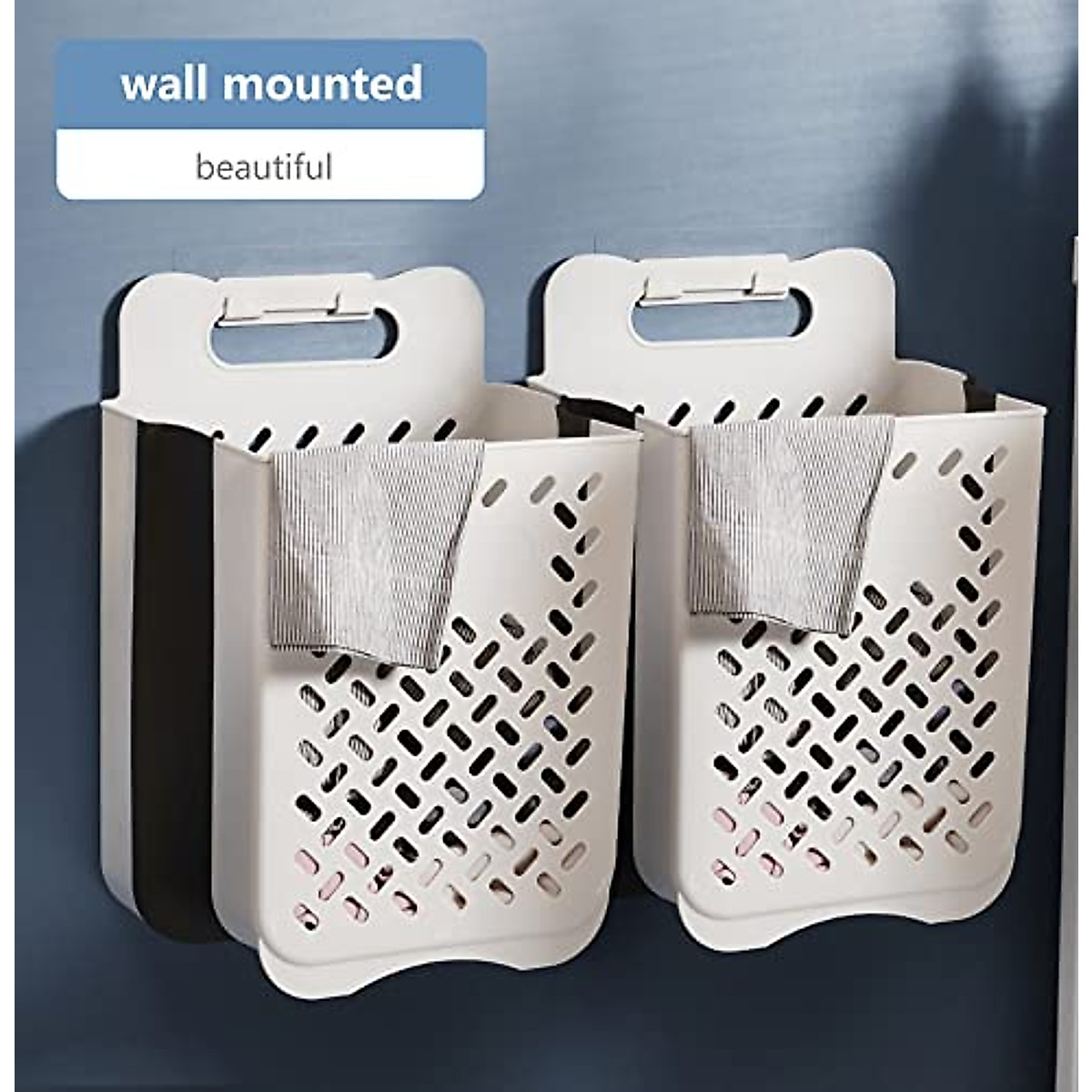 Large-capacity Wall-mounted Laundry Hamper, Household Folding Clothes Storage Laundry Basket, Plastic Dirty Clothes Basket. (White)