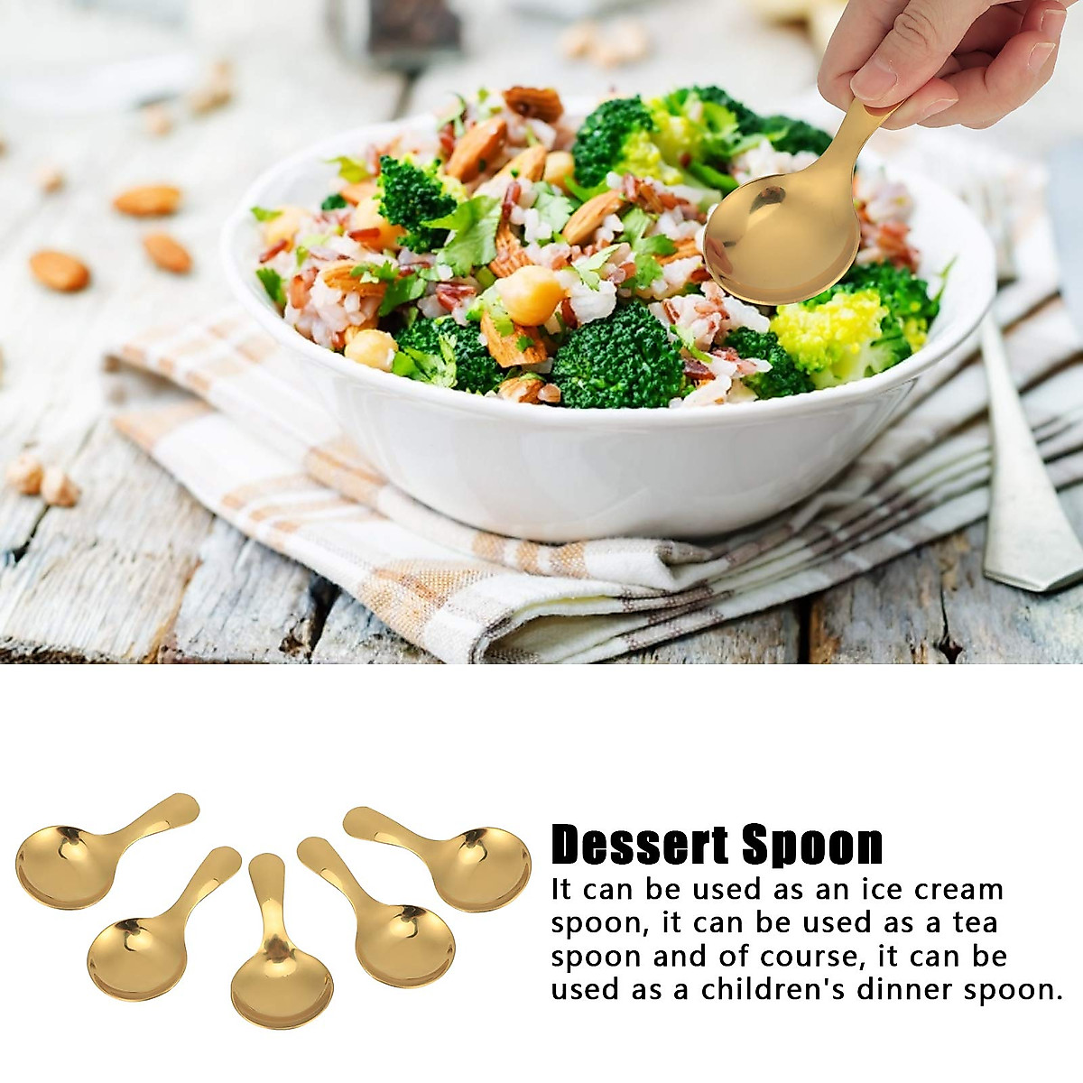 Coffee scoop for ground coffee Stainless Steel Mini Spoon Set for Tea, and Sugar - Cute and Practical Espresso Spoons with 5pcs for women,Girls,men,boys(Gold)