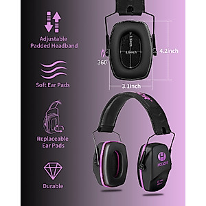 Hocazor Shooting Ear Protection NRR 26dB Suit for Shooters Hunting Range Racing Concert Sports Events Airports - Black&Purple HO1006
