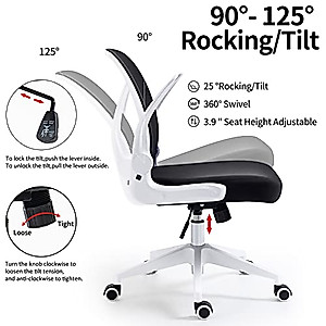 Darkecho Office Chair Ergonomic Desk Chair Mesh Computer Chair Modern Swivel Task Chair Comfy Executive Office Chair with Lumbar Support,Flip-up Armrests,Tilt Function and Foldable Backrest White