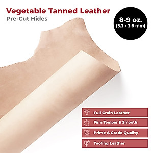 ELW Vegetable Tanned Leather Shoulder Pre-Cut 2.5-4 SQ FT | 8-9 oz. (3.2-3.6mm) Full Grain Leather Cowhide Craft Hobby Workshop Tooling, Repair, Carving, Dyeing, Engraving, Wet Molding