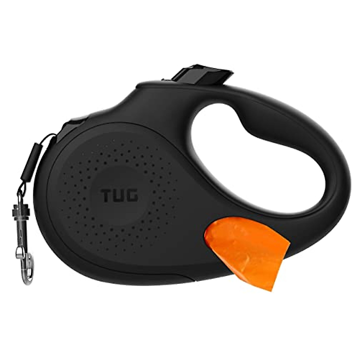 TUG Oval 360° Tangle-Free Retractable Dog Leash with Integrated Waste Bag Dispenser (Medium, Black)