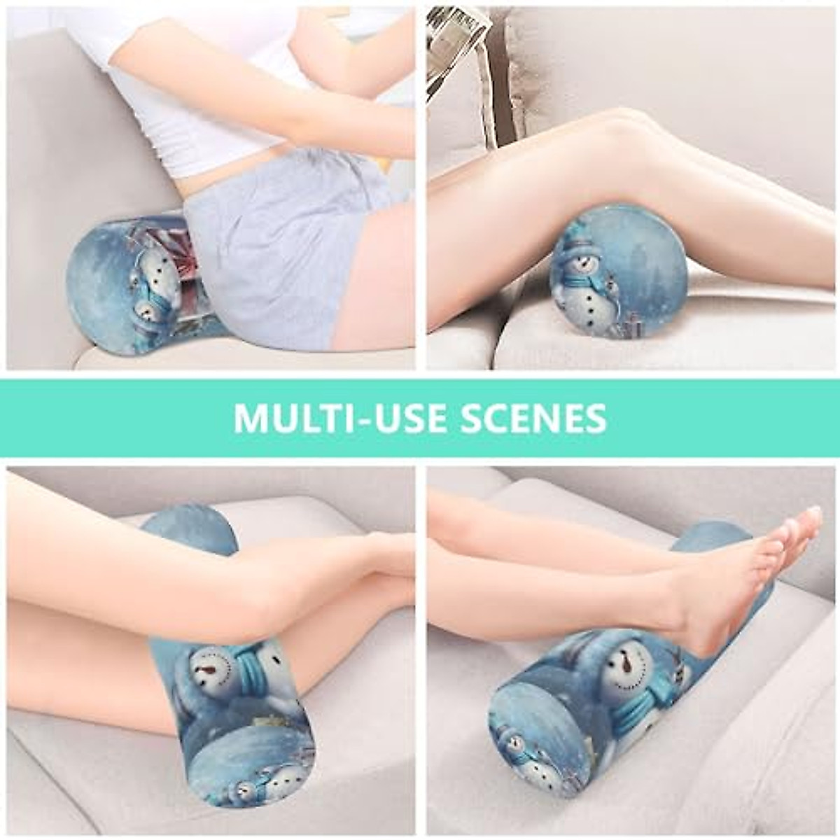 xigua Christmas Snowman Neck Roll Pillow for Neck Relief with Removable Washable Cover - Memory Foam Round Cylinder Bolster, Ergonomically Designed for Head, Neck, Back, and Legs