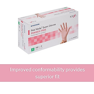 McKesson Pink Nitrile Exam Gloves - Powder-Free, Latex-Free, Ambidextrous, Textured Fingertips, Non-Sterile - Size Medium, 250 Count, 10 Boxes, 2500 Total
