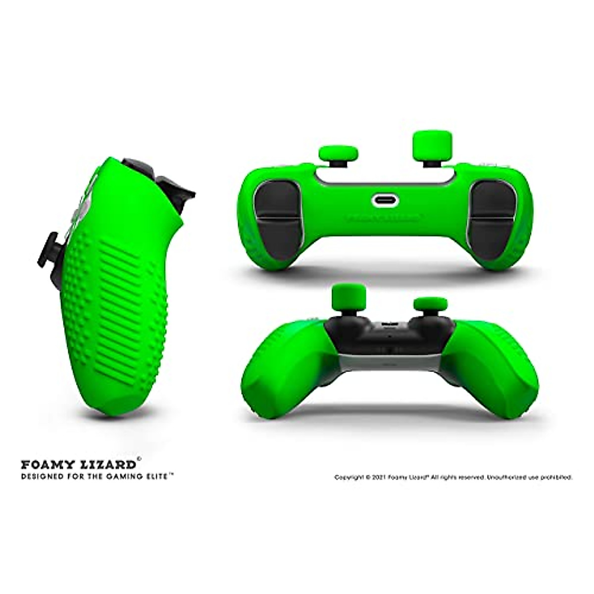 Foamy Lizard SensePro Dock Compatible PS5 Controller | Soft Flat Anti-Slip Studded Silicone Gel Grip Cover for Playstation 5 Dualsense, Rubber Protector Plus 8 Raised Thumb Grip Caps (Green)