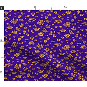 Spoonflower Fabric - Royal Crowns Golden Yellow Purple Gold Mardi Gras Royalty King Printed on Petal Signature Cotton Fabric by The Yard - Sewing Quilting Apparel Crafts Decor