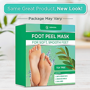 DERMORA Foot Peel Mask - 2 Pack of Regular Size Skin Exfoliating Foot Masks for Dry, Cracked Feet, Callus, Dead Skin Remover - Feet Peeling Mask for baby soft feet, Tea Tree Scent