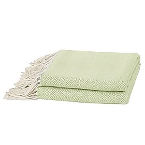 Panku Decorative Herringbone Faux Cashmere Blanket Throw with Fringe, Lightweight Soft Cashmere Like Chevron Throw Blanket with Tassels for Couch Sofa Chair, Farmhouse Boho Blanket 50x60 Sege Green