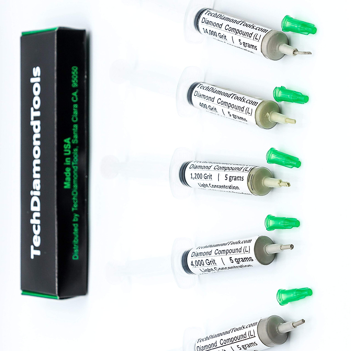 TechDiamondTools Diamond Polishing Compound Kit of 5 Polishing Paste USA Made 400 1200 4000 14000 50000 Grit for Marble Glass Metal Rock Jewelry Resin Silver Gemstone with 10% of Diamond Powder