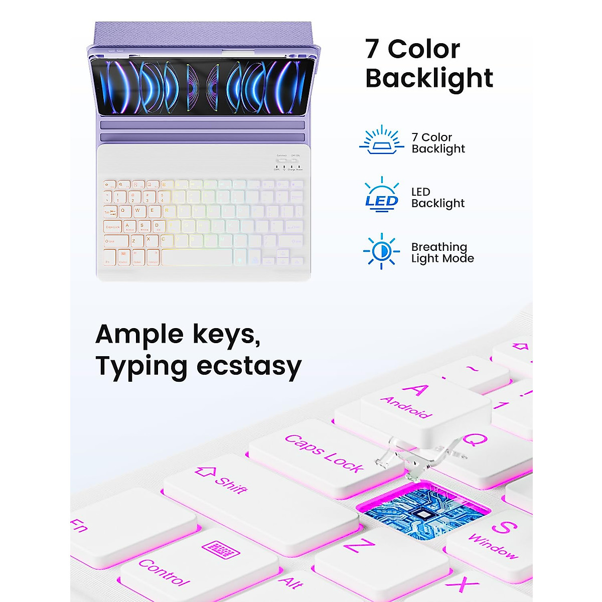 OYEEICE Keyboard Case for iPad Air 11 inch (M2 2024)/10.9 inch Air 5th/4th Gen/iPad Pro 11 1st/2nd/3rd Gen - 7-Color Backlit Detachable Keyboard, Folio Cover with Pencil Holder - Purple