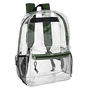 Trail maker Clear Backpack With Reinforced Straps & Front Accessory Pocket - Perfect for School, Security, & Sporting Events (Green) Medium