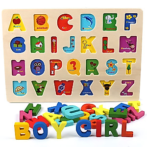 Wooden Puzzles for Toddlers, Kesletney Wooden Alphabet Number Shape Learning Puzzles for Kids, 3 in 1 Montessori Preschool Educational Toys for Boys Girls Ages 3 4 5 Years Old